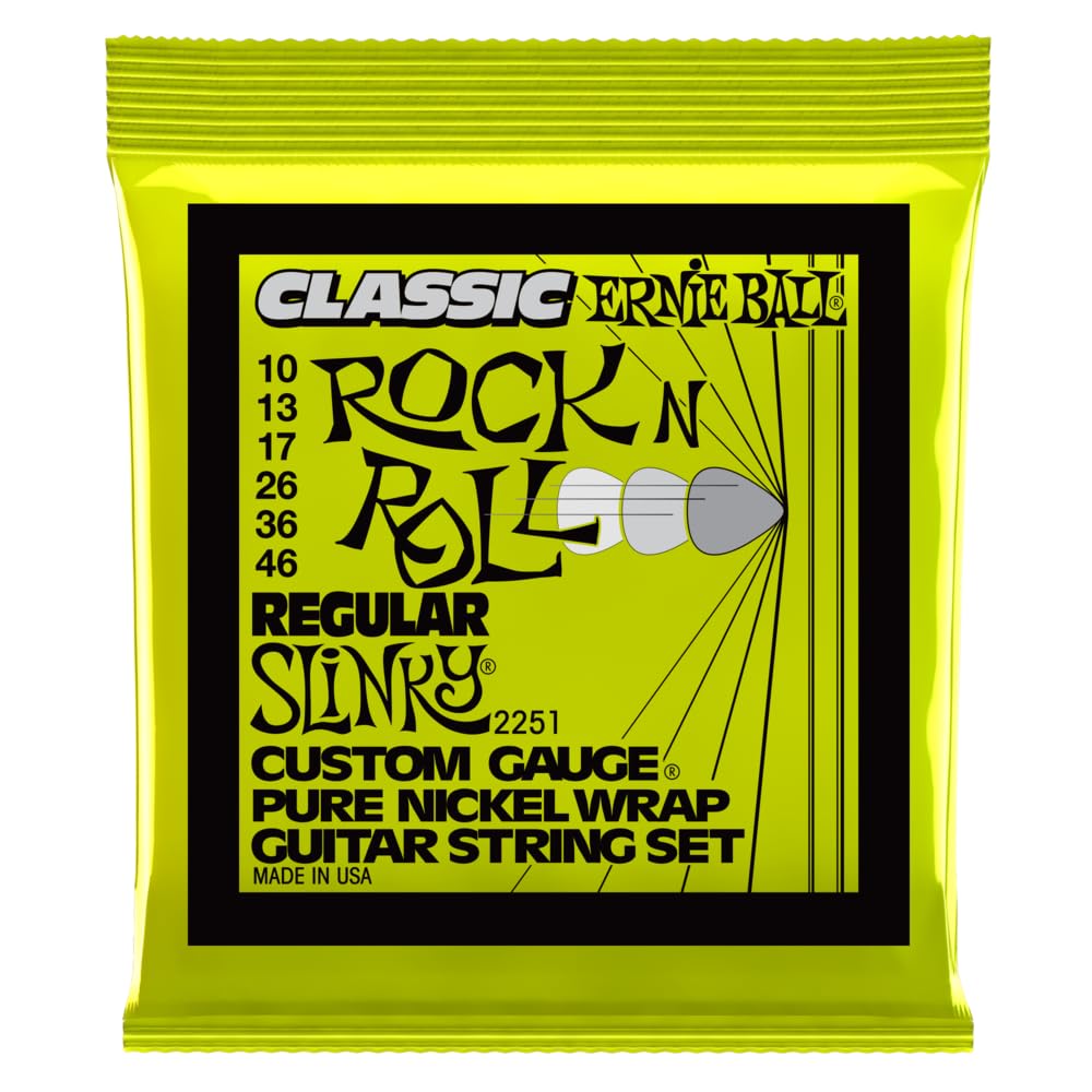 Ernie Ball Regular Slinky Classic Pure Nickel Electric Guitar Strings, 10-46 Gauge (P02251)