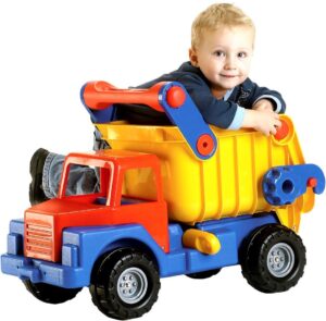 wader giant dump truck toy, largest ride on toy dump truck with big grip for easy pushing or pulling