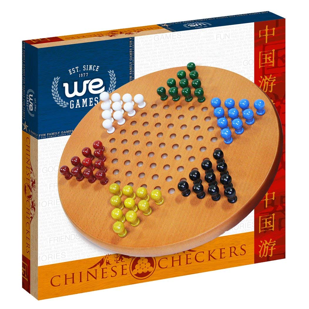 WE Games Solid Wood Chinese Checkers Board Game with Pegs- 11.5 in,6 players