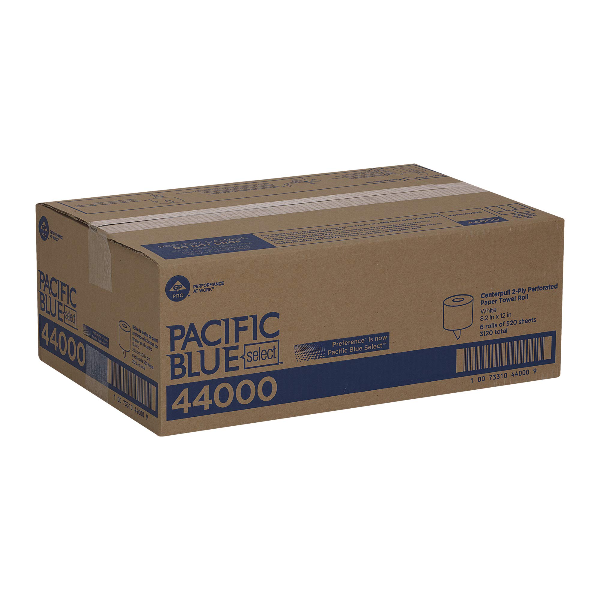 Pacific Blue Select Centerpull 2-Ply Paper Towels (previously branded Preference) by GP PRO (Georgia-Pacific), White, 44000, 520 Sheets Per Roll, 6 Rolls Per Case