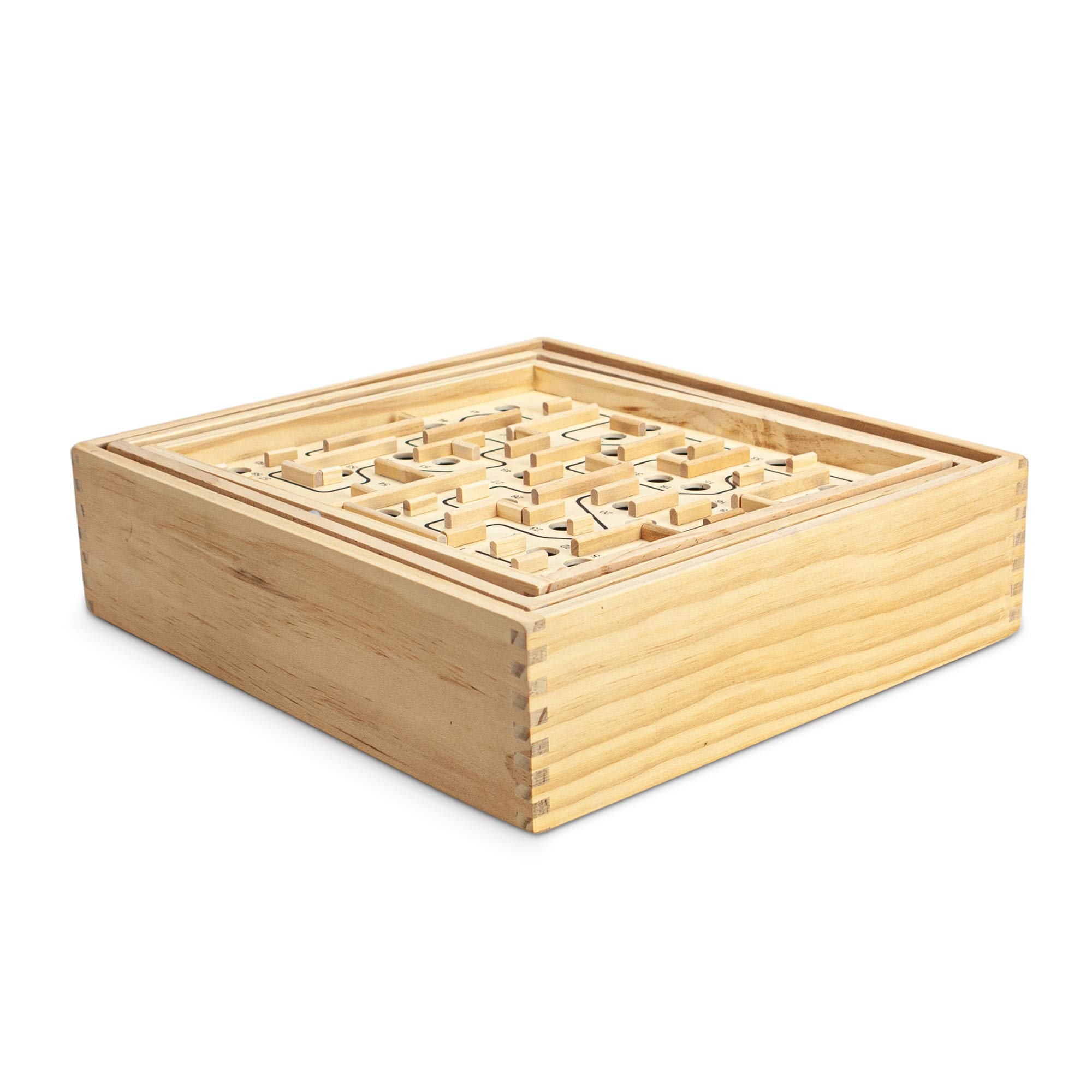 STERLING Games Large Wooden Labyrinth 13.5" x 13" Marble Ball Tilt Maze Wood Game with 60 Waypoints for 6 Years and Up