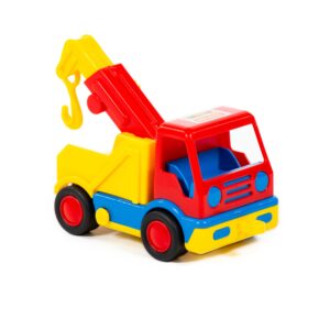 wader basics tow truck toy for kids with noise-canceling rubber tires & with working winch