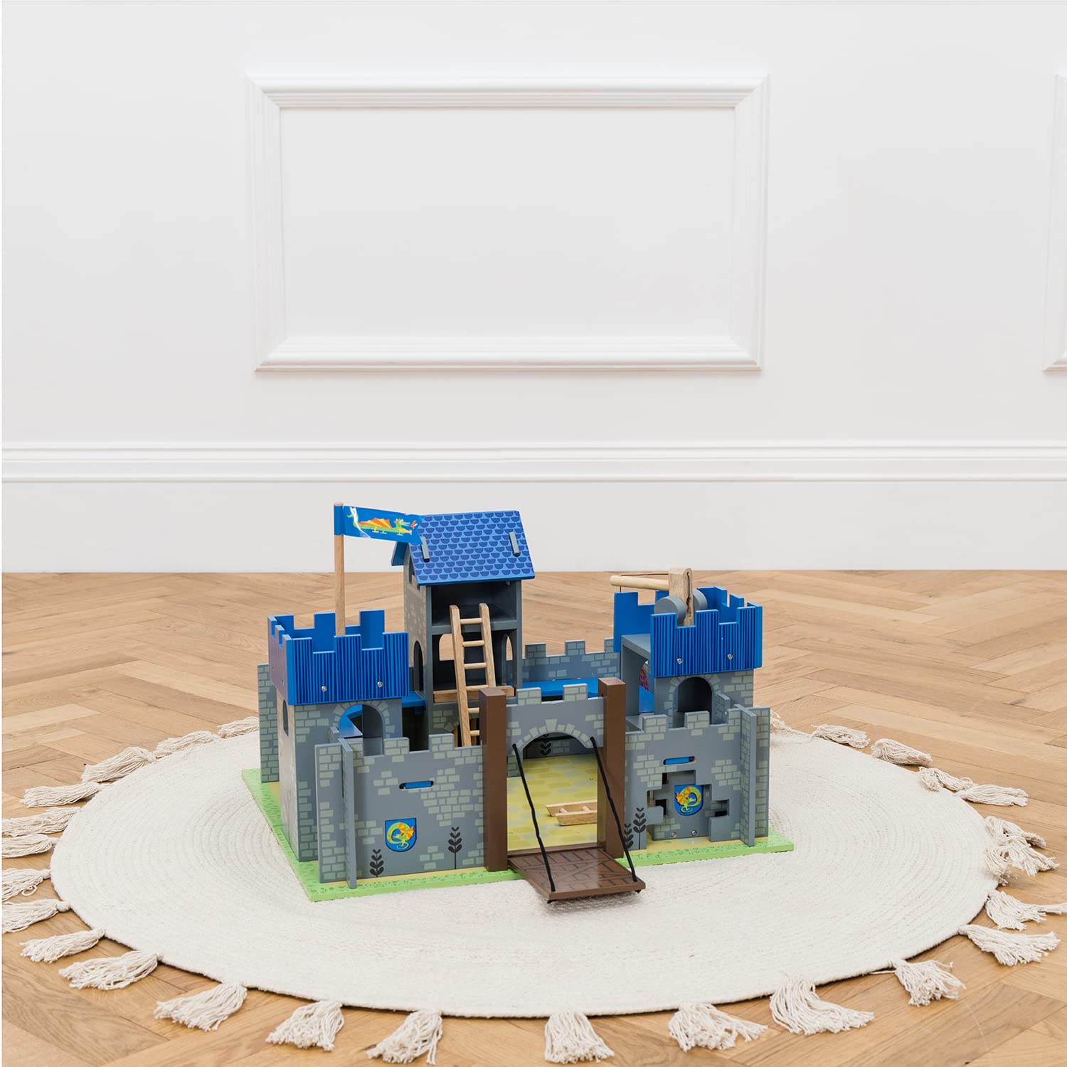 Le Toy Van - Castles Collection Wooden Toy Educational Excalibur Knights Castle | Kids Wooden Castle Playset Model Castle For Boys, Blue Excalibur Castle (TV235)