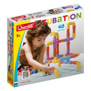 quercetti tubation - 40 piece interlocking pipeline maze building set - open ended construction toy for ages 3 and up (made in italy)