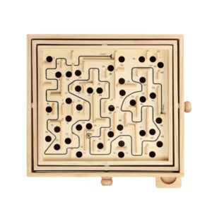 sterling games large wooden labyrinth 13.5" x 13" marble ball tilt maze wood game with 60 waypoints for 6 years and up