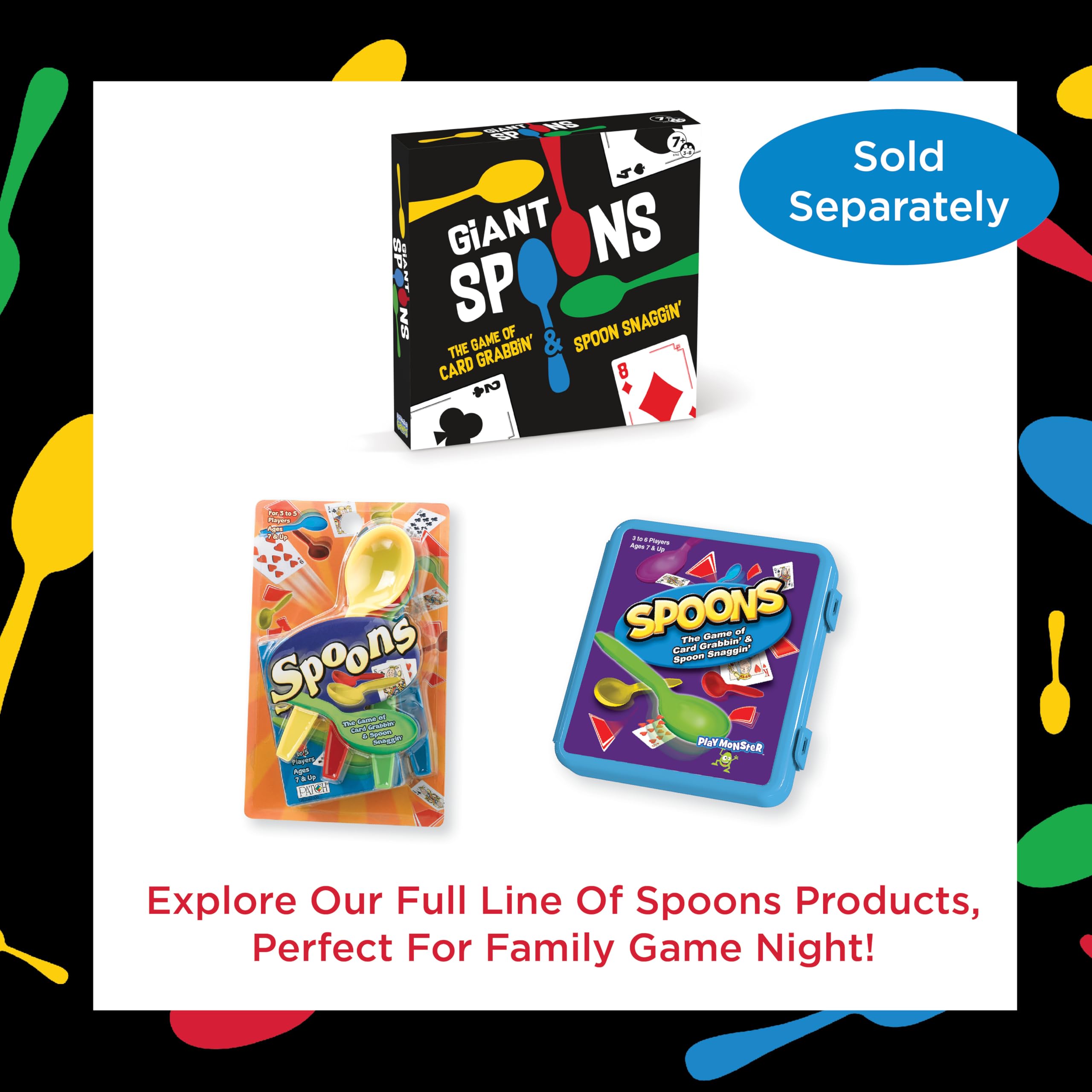 Giant Spoons, Card Games for Kids - Spoons Game, Deck of Cards, Fun Family Games for Kids and Adults, Playing Cards, Game Night, Travel Games, 3-6 Multi-Player Card Game, Games for Adults, Ages 7+