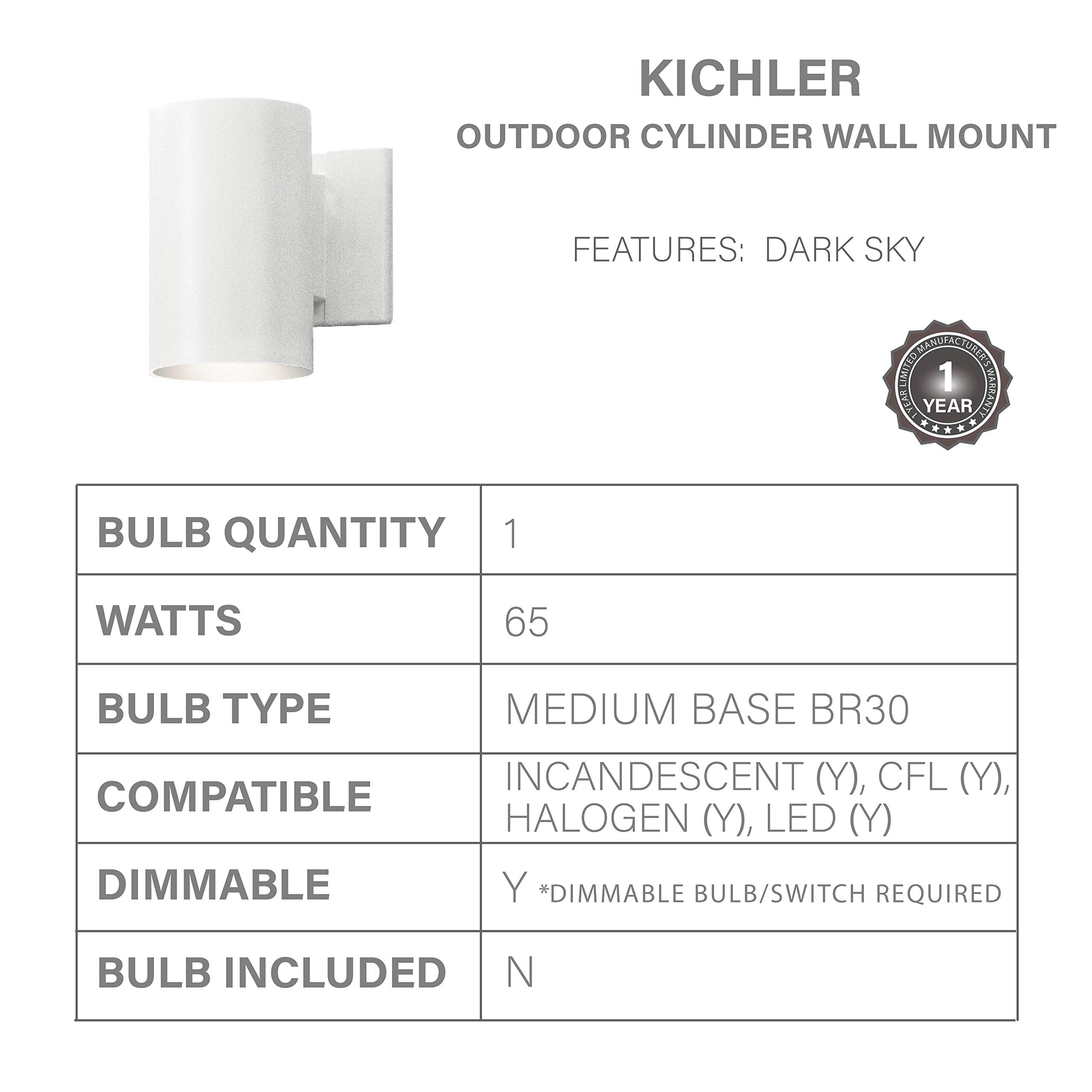 Kichler 9234WH Outdoor Cylinder Wall Mount Sconce, 7", White