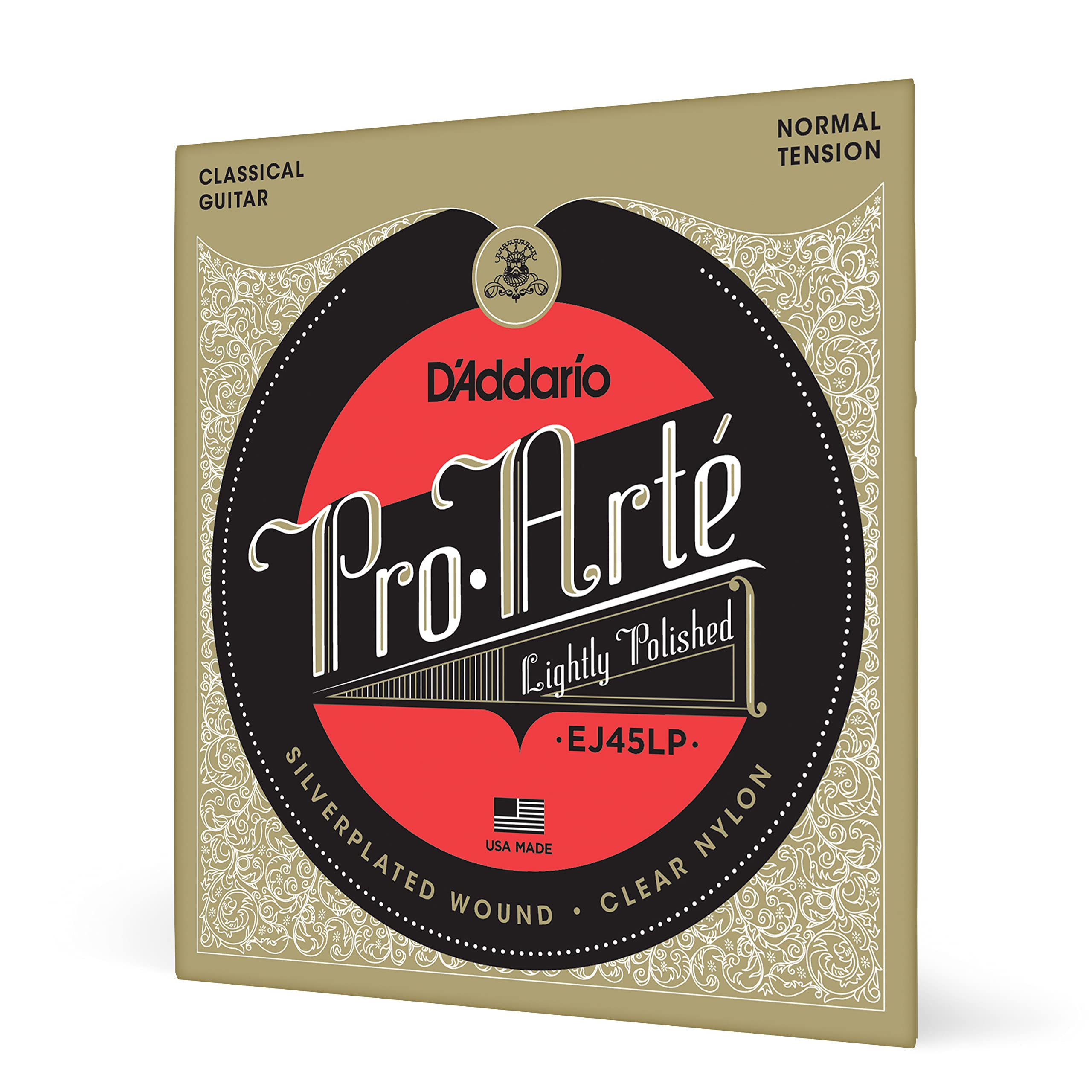 D'Addario Guitar Strings - Pro-Arte Classical Guitar Strings - EJ45LP - Nylon Guitar Strings - Silver Plated Wrap, Composite Core, Clear Nylon Trebles - Lightly Polished, Normal Tension