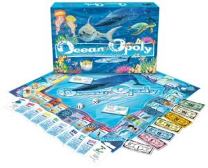 late for the sky ocean-opoly board game, blue