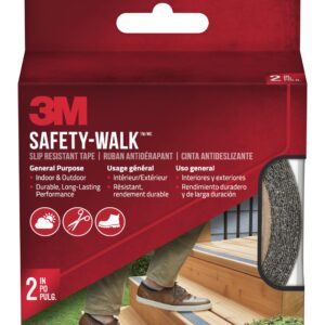 3M Safety-Walk Slip Resistant Tape, 2 in x 15 ft, Anti Slip Black Tape, Adhere Without Wrinkling, Curling, Tearing or Lifting, Self-Adhesive Backing For Quick & Easy Application, 1 Roll (610B-R2X180)