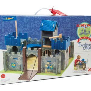 Le Toy Van - Castles Collection Wooden Toy Educational Excalibur Knights Castle | Kids Wooden Castle Playset Model Castle For Boys, Blue Excalibur Castle (TV235)