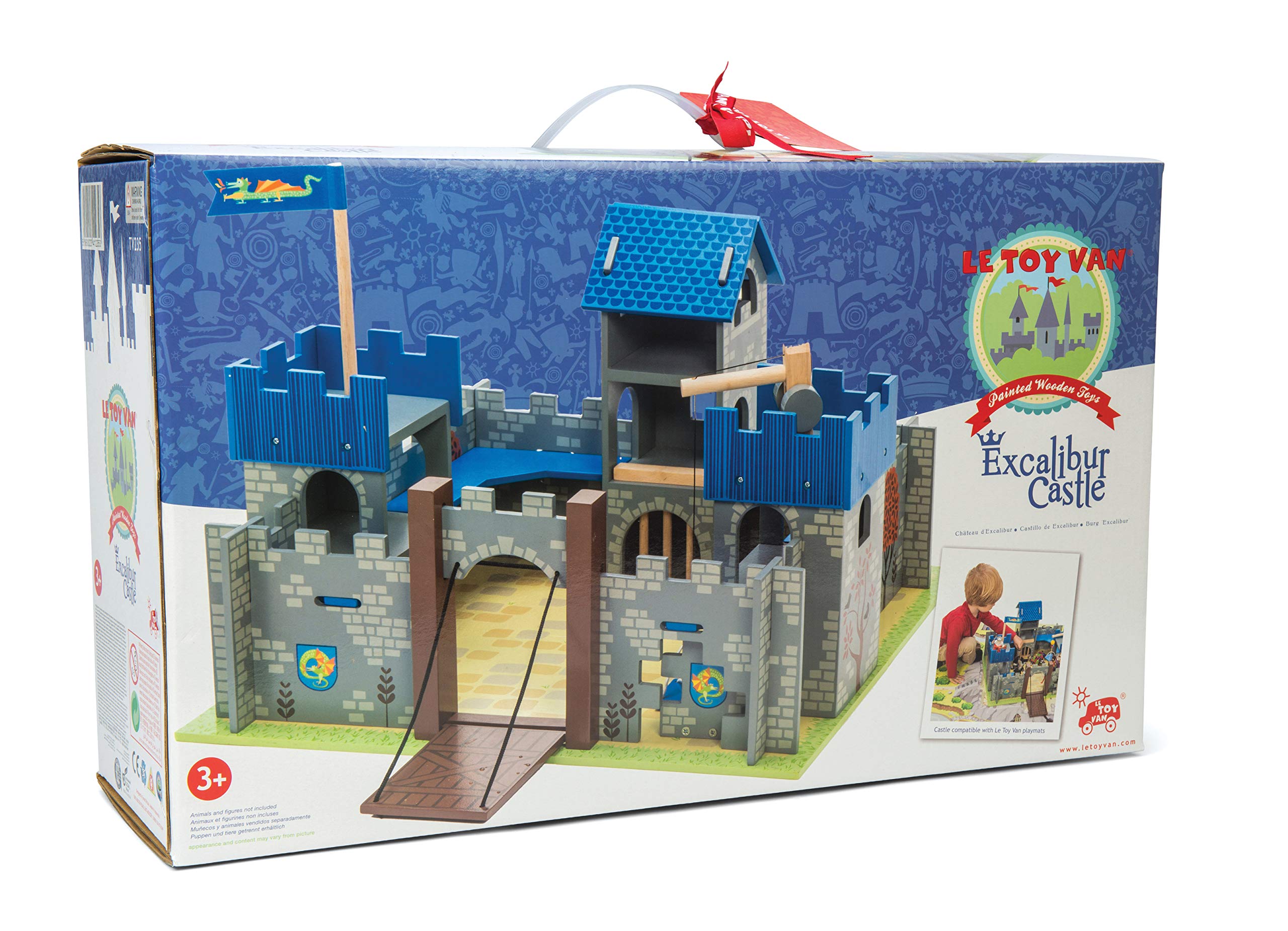 Le Toy Van - Castles Collection Wooden Toy Educational Excalibur Knights Castle | Kids Wooden Castle Playset Model Castle For Boys, Blue Excalibur Castle (TV235)