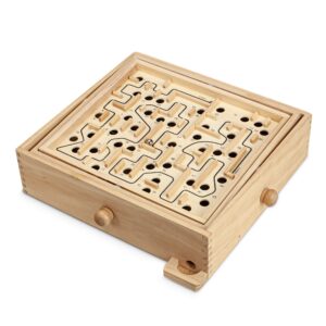 STERLING Games Large Wooden Labyrinth 13.5" x 13" Marble Ball Tilt Maze Wood Game with 60 Waypoints for 6 Years and Up