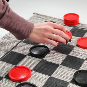 Multiflex Designs Jumbo Checkers Rug Game, 3 Inch Diameter Pieces (12 Red /12 Black), Machine Washable, The Giant Original, Classic Family Fun Kid Activity, Lightweight/Travel Friendly, Indoor/Outdoor