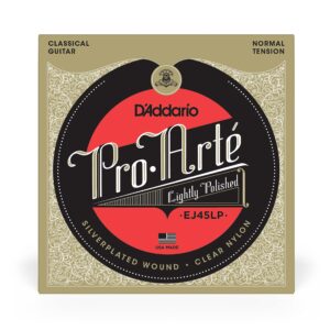 D'Addario Guitar Strings - Pro-Arte Classical Guitar Strings - EJ45LP - Nylon Guitar Strings - Silver Plated Wrap, Composite Core, Clear Nylon Trebles - Lightly Polished, Normal Tension