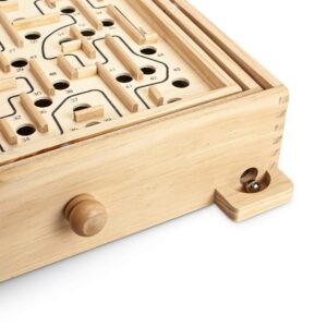 STERLING Games Large Wooden Labyrinth 13.5" x 13" Marble Ball Tilt Maze Wood Game with 60 Waypoints for 6 Years and Up