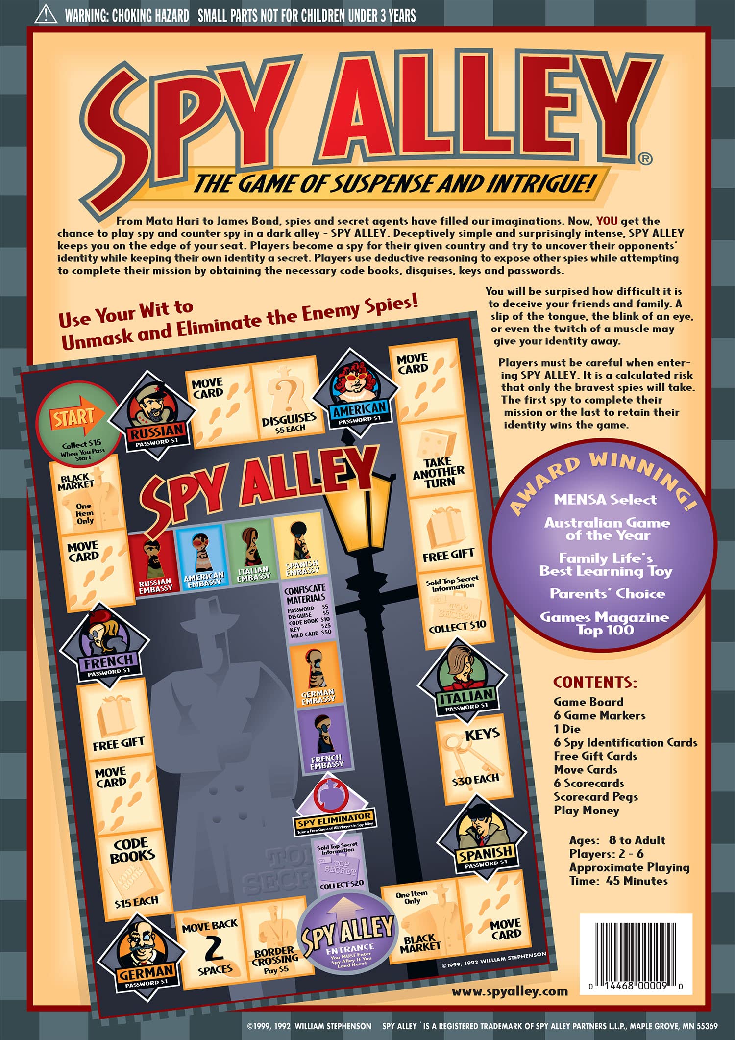 Spy Alley Mensa Award Winning Family Strategy Board Game