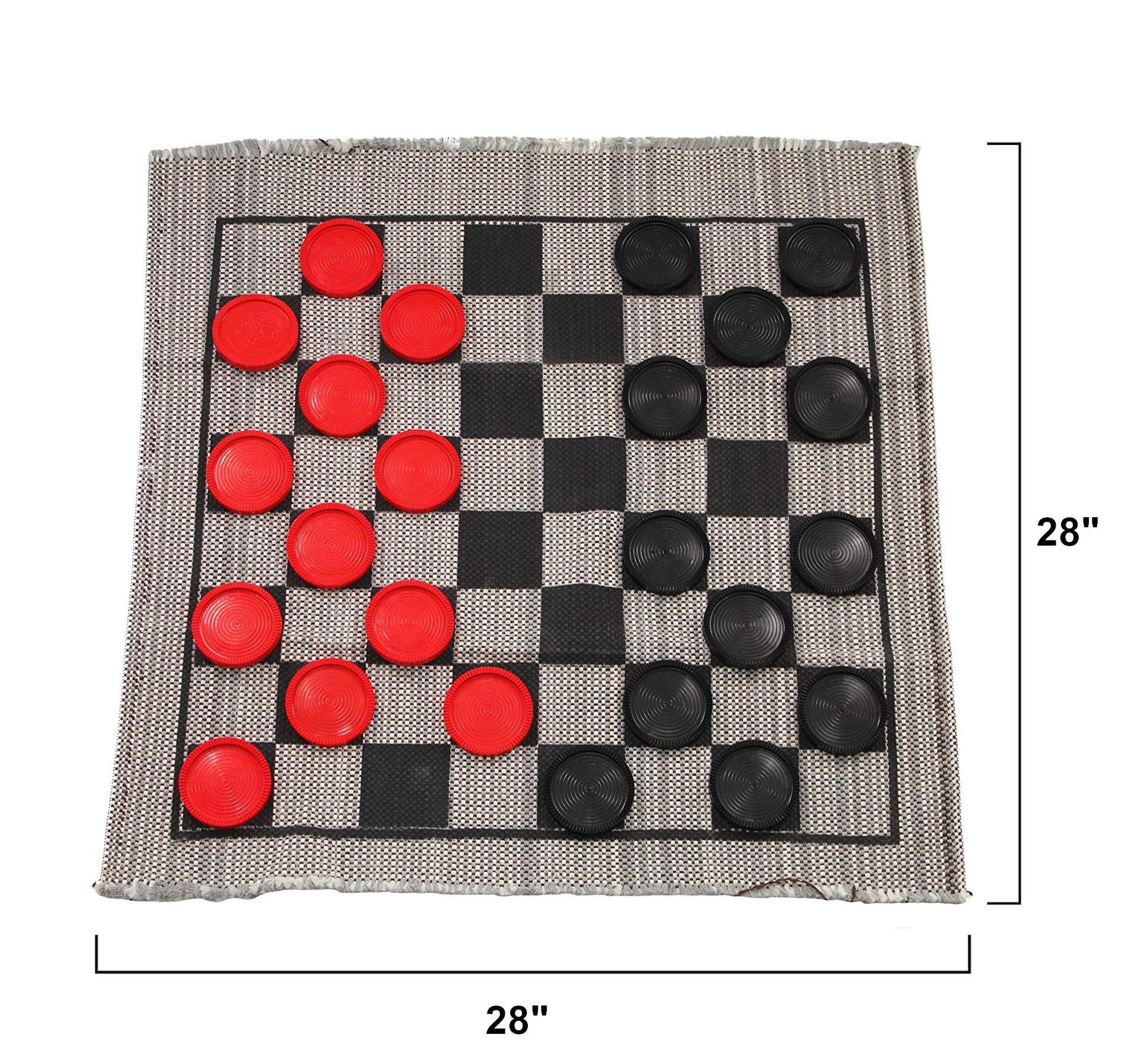 Multiflex Designs Jumbo Checkers Rug Game, 3 Inch Diameter Pieces (12 Red /12 Black), Machine Washable, The Giant Original, Classic Family Fun Kid Activity, Lightweight/Travel Friendly, Indoor/Outdoor