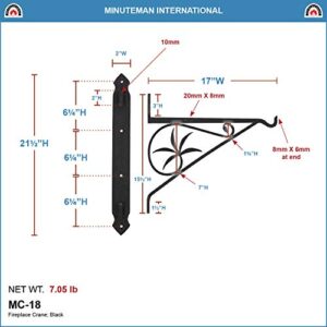 Minuteman International Crane, 18-inch Fireplace Pot Hanger Bracket, Black