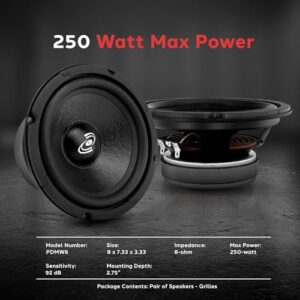 PYLE-PRO 6.5 Inch Car Midbass Woofer - 250 Watt High Powered Car Audio Sound Component Speaker System w/High-Temperature Aluminum Voice Coil, 70Hz-9kHz Frequency, 92 dB, 8 Ohm, 25 oz Magnet PDMW6