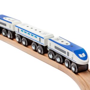 maxim enterprise, inc. Express Train Set, Bullet Train for Wooden Train Track, Train Set of 2 Engines & 1 Passenger Car, Compatible with Thomas and Friends, Brio & Other Major Brand Wooden Railways