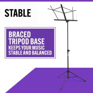 On-Stage SM7 122B Compact Sheet Music Stand, Portable, Folding, Height, Adjustable Bookplate Angle, Carry Bag, Black (SM7122B)