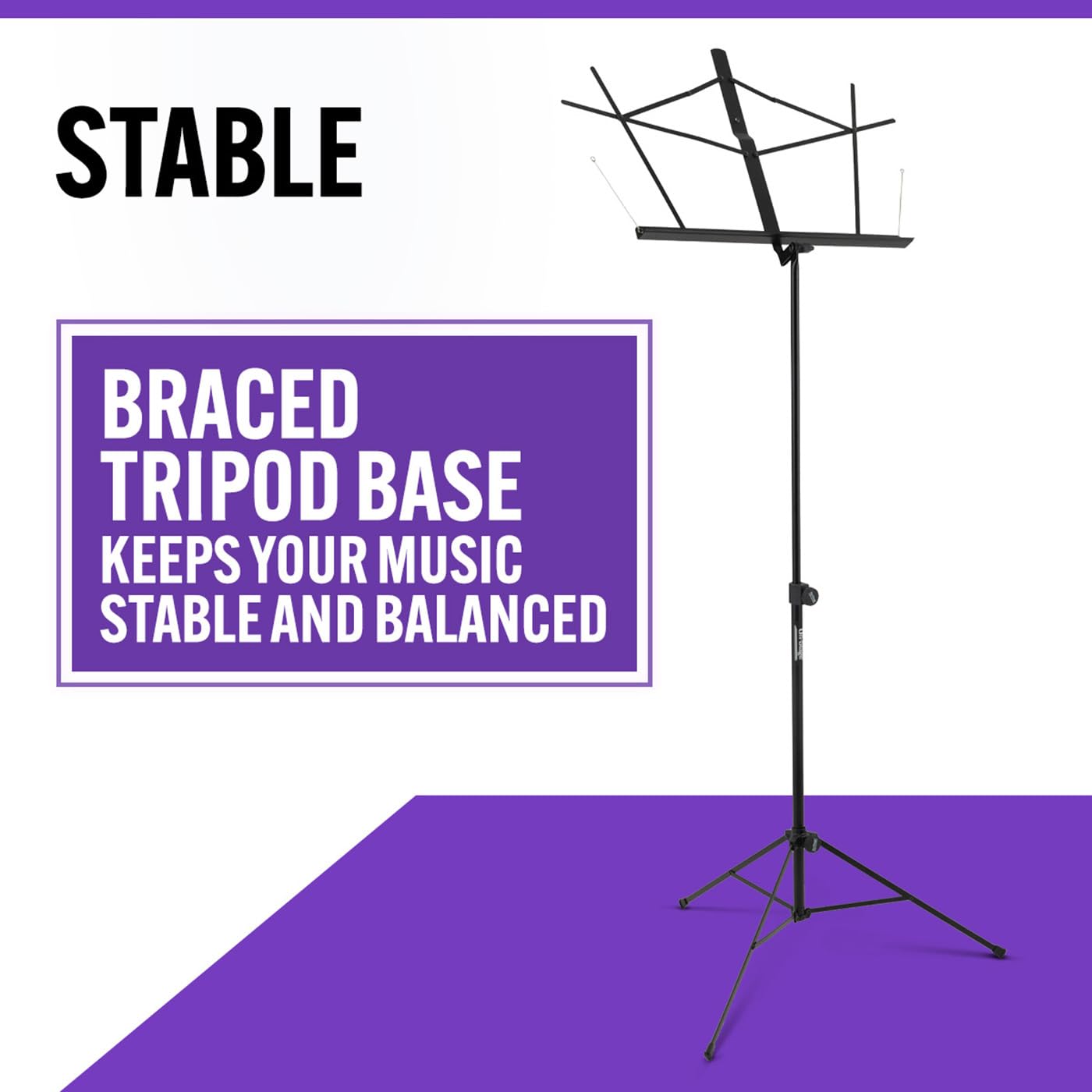 On-Stage SM7 122B Compact Sheet Music Stand, Portable, Folding, Height, Adjustable Bookplate Angle, Carry Bag, Black (SM7122B)