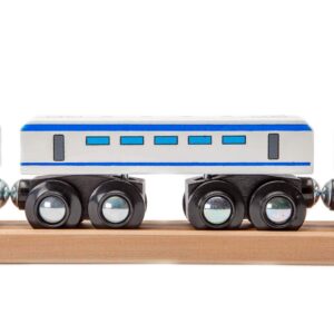 maxim enterprise, inc. Express Train Set, Bullet Train for Wooden Train Track, Train Set of 2 Engines & 1 Passenger Car, Compatible with Thomas and Friends, Brio & Other Major Brand Wooden Railways