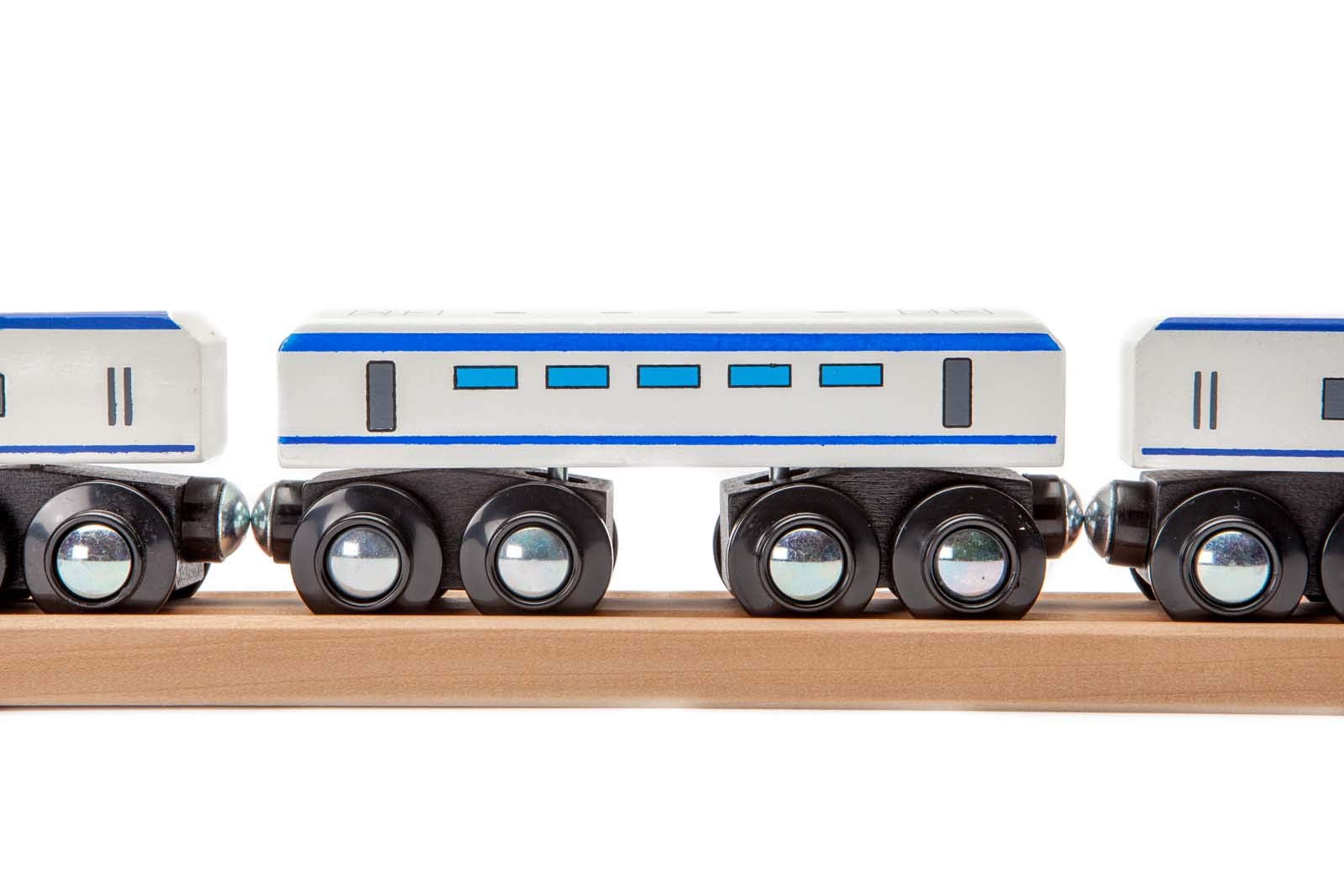 maxim enterprise, inc. Express Train Set, Bullet Train for Wooden Train Track, Train Set of 2 Engines & 1 Passenger Car, Compatible with Thomas and Friends, Brio & Other Major Brand Wooden Railways