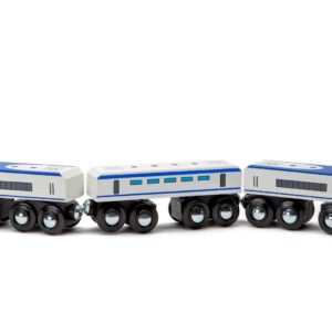 maxim enterprise, inc. Express Train Set, Bullet Train for Wooden Train Track, Train Set of 2 Engines & 1 Passenger Car, Compatible with Thomas and Friends, Brio & Other Major Brand Wooden Railways