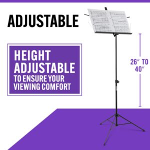 On-Stage SM7 122B Compact Sheet Music Stand, Portable, Folding, Height, Adjustable Bookplate Angle, Carry Bag, Black (SM7122B)