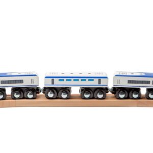 maxim enterprise, inc. Express Train Set, Bullet Train for Wooden Train Track, Train Set of 2 Engines & 1 Passenger Car, Compatible with Thomas and Friends, Brio & Other Major Brand Wooden Railways