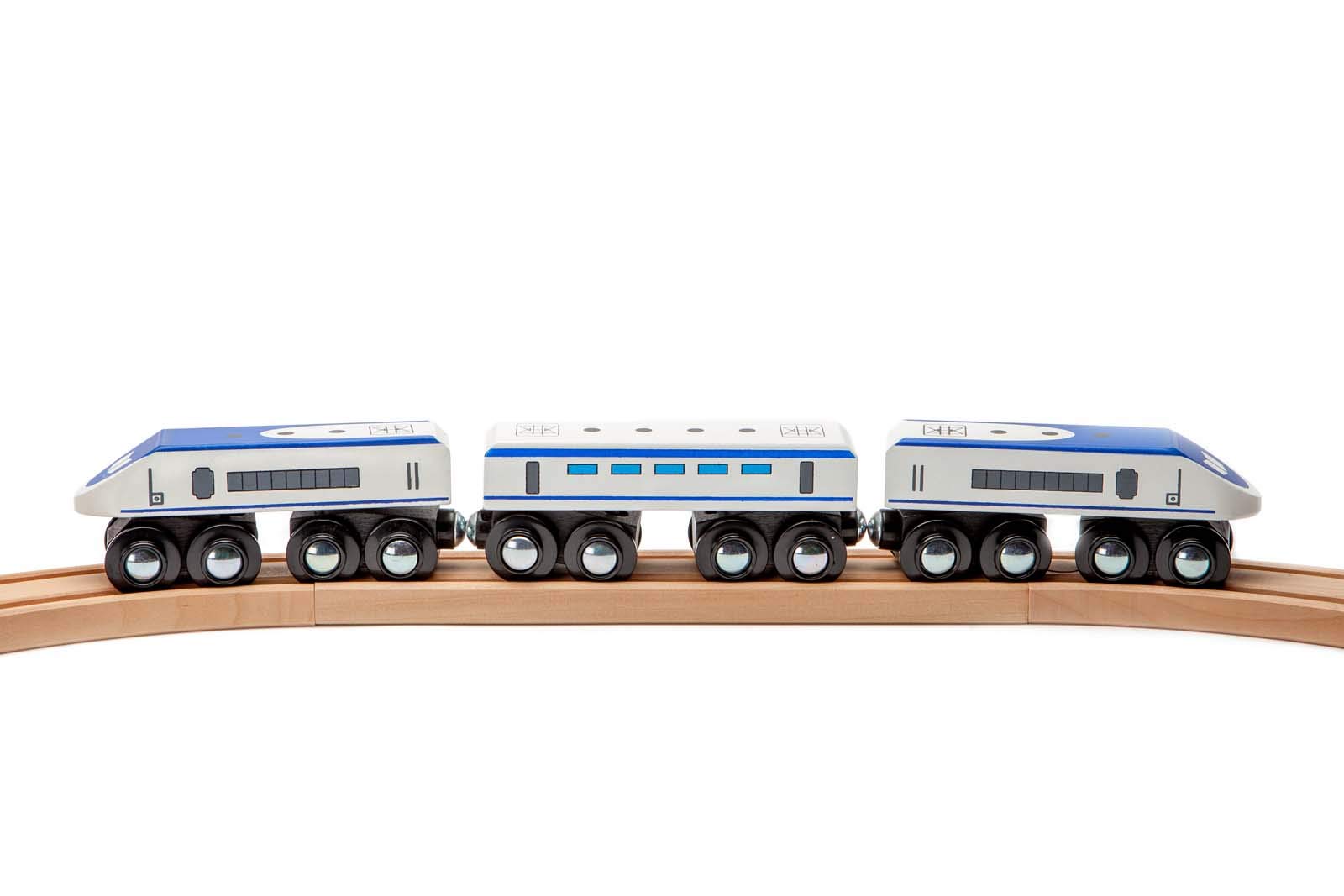 maxim enterprise, inc. Express Train Set, Bullet Train for Wooden Train Track, Train Set of 2 Engines & 1 Passenger Car, Compatible with Thomas and Friends, Brio & Other Major Brand Wooden Railways