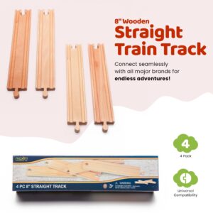 Maxim Enterprise, inc. Wooden Train Track Set, 8" Straight Railway Track for Toy Train, Expansion Track Pack Compatible with Thomas & Friends, Brio Wooden Railway, and Other Major Brands, 4 Piece