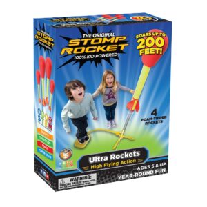 stomp rocket ultra rocket launcher for kids, 4 rockets - fun backyard & outdoor kids toys gifts for boys & girls - high flying toy foam blaster set - multi-player adjustable launch stand