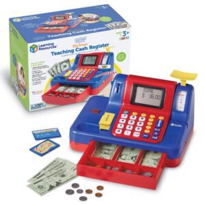 learning resources pretend & play teaching cash register, 73 piece set, ages 3+, talking register, counting activities, money management