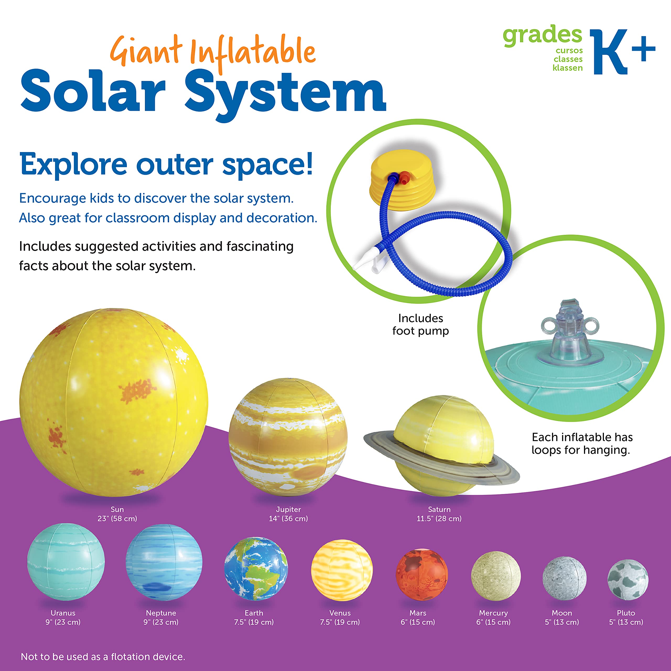 Learning Resources Giant Inflatable Solar System - Grades K+ Solar System Demonstration Tool, Solar System Model, Inflatable Planets for Classroom