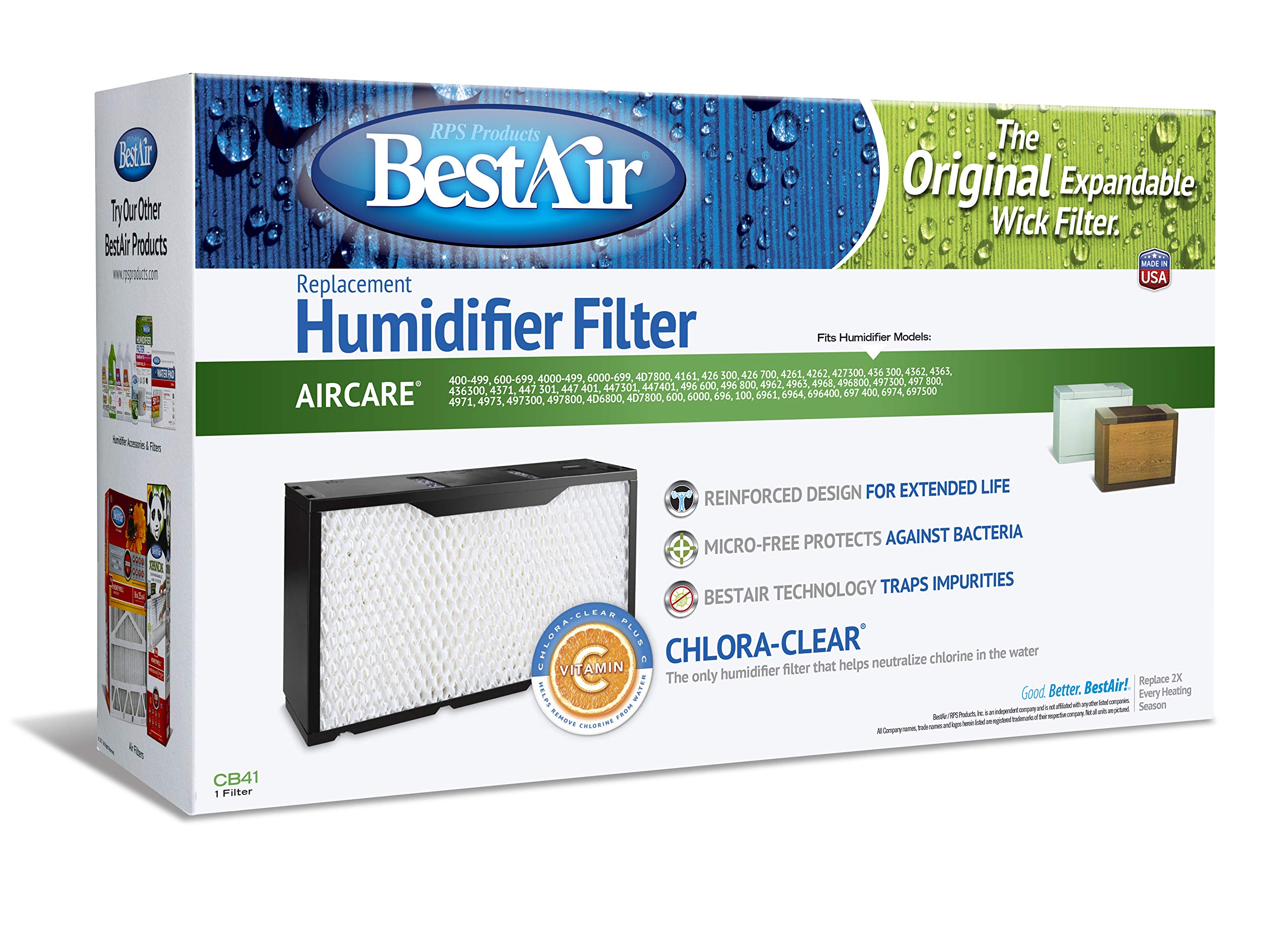 BestAir CB41, Essick 1041 Replacement, Paper Wick Humidifier Filter, 17" x 5" x 10"