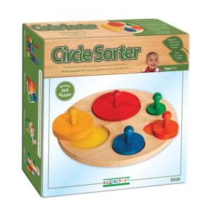 guidecraft circle sorter - shape and color puzzle for toddlers - kids early learning and development toy, wooden educational set