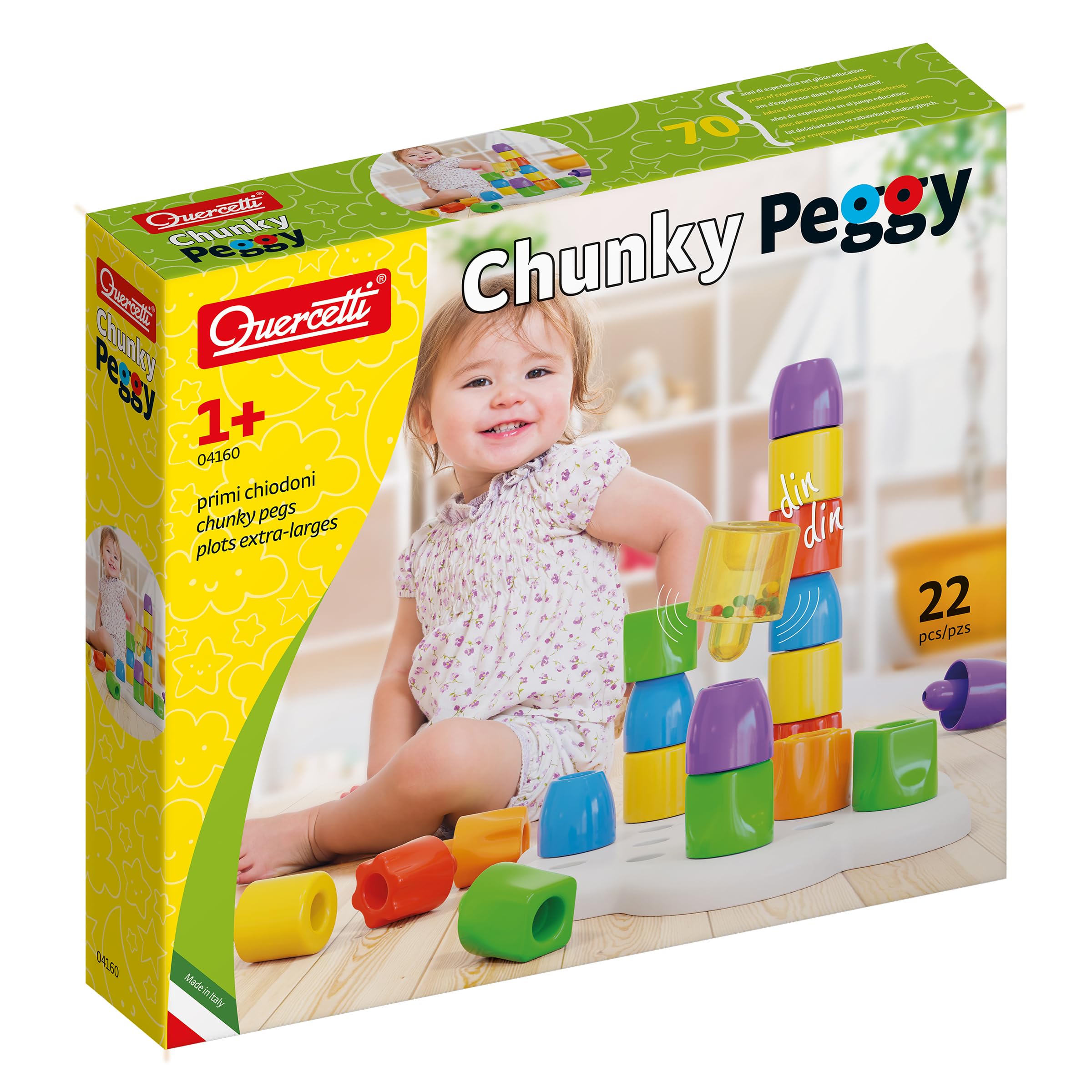 Quercetti Geokid Daisy Maxi - 21 Piece Beginning Stacking & Sorting Pegboard for Ages 1 and Up (Made in Italy)