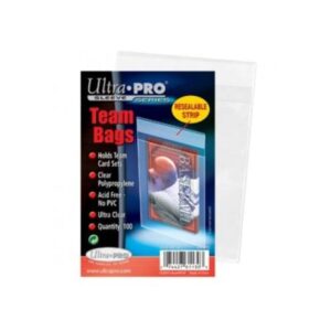 ultra pro - team bags resealable sleeves (100 ct.) - protect your gaming cards, sports cards, and collectible cards, features resealable edge for easy access and switching cards out