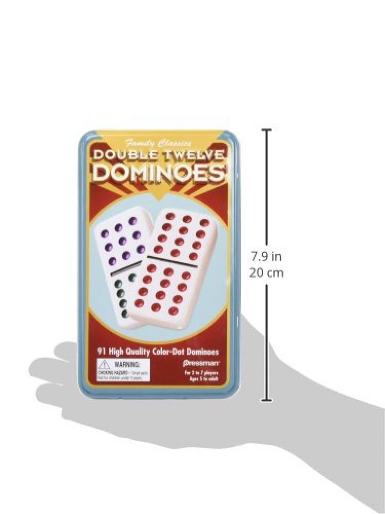 Pressman Double 12 Color Dot Dominos in A Tin, 5"