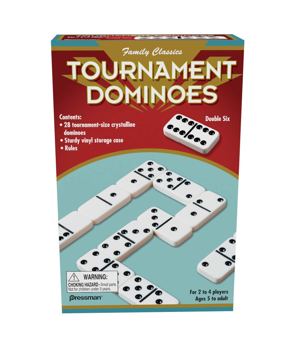 Family Classics Tournament Dominoes - Double Six Crystalline Tiles in Storage Case by Pressman , 5"