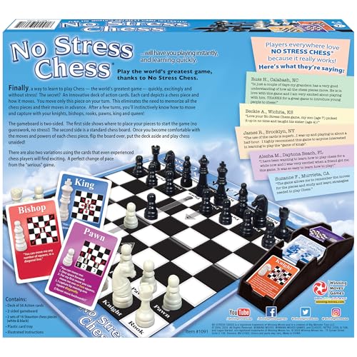 No Stress Chess by Winning Moves Games USA, Celebrating 20 Years as the Chess Teaching Game Using Innovative Action Cards, for 2 Players, Ages 7+ (1091)