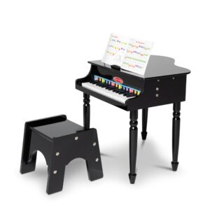 melissa & doug learn-to-play classic grand piano with 30 keys, color-coded songbook, and non-tip bench 23.5" x 22.2" x 10"