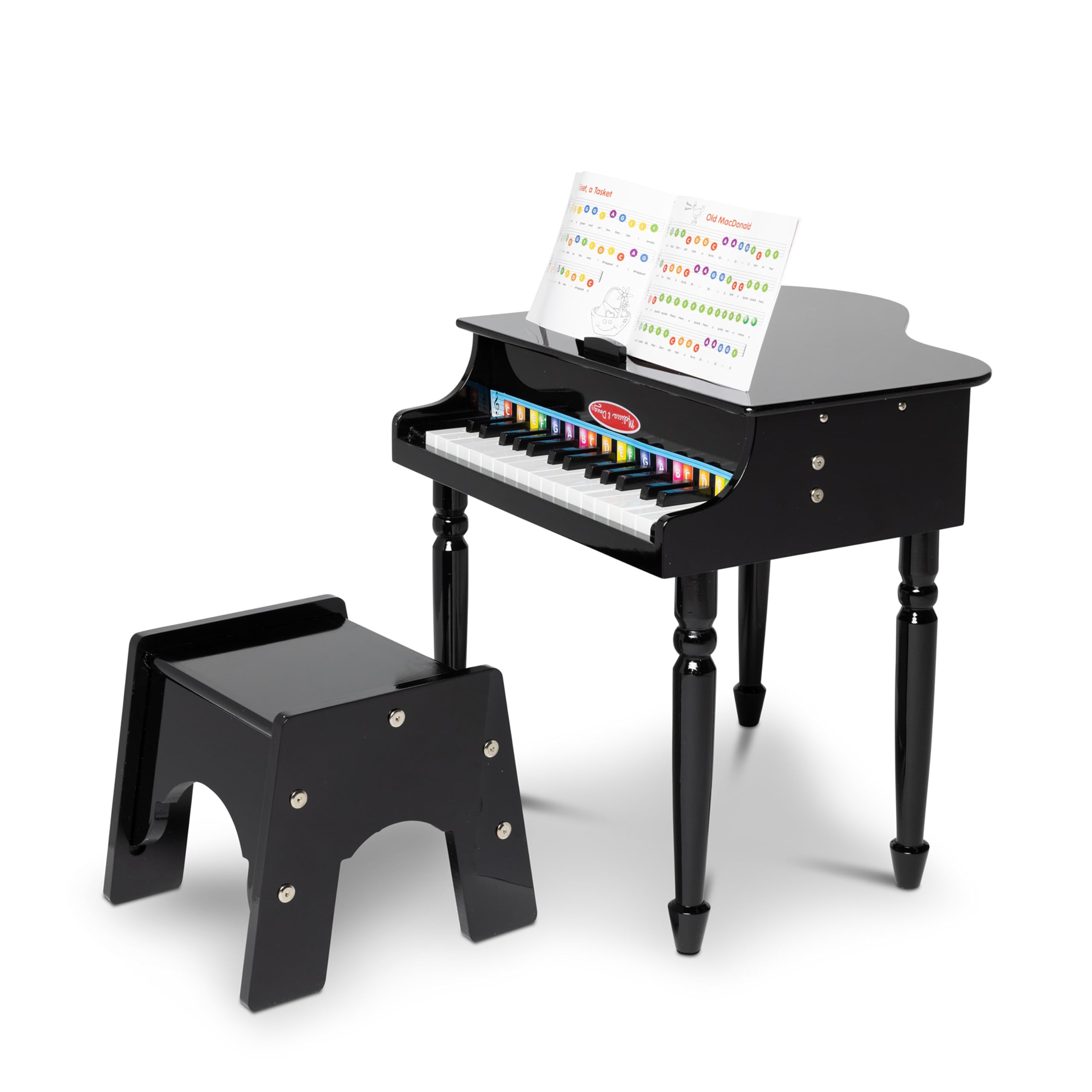 Melissa & Doug Learn-To-Play Classic Grand Piano With 30 Keys, Color-Coded Songbook, and Non-Tip Bench 23.5" x 22.2" x 10"