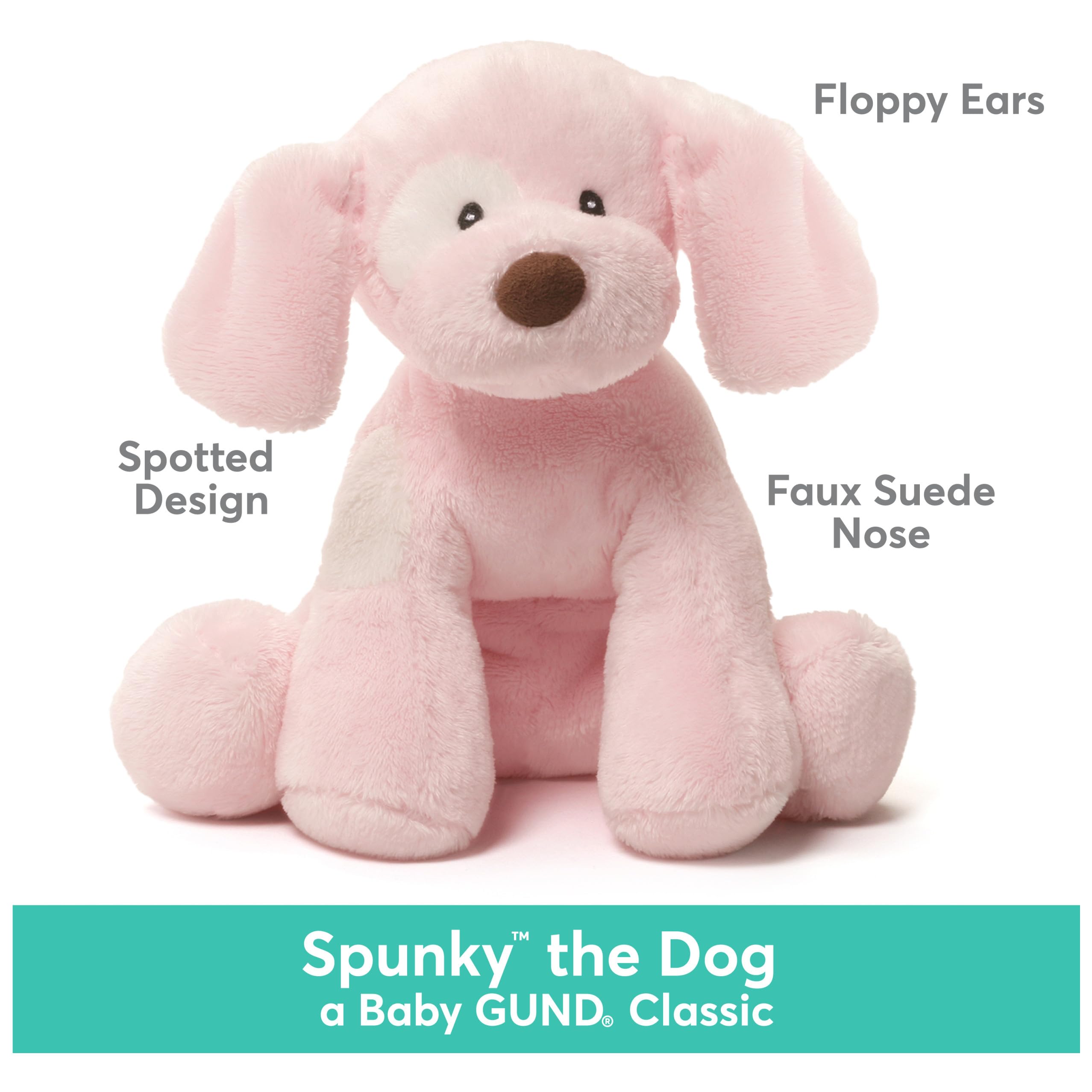 Baby GUND Spunky Barking Puppy Stuffed Animal Sound Toy, Animated Plush Sensory Toy with Sounds, for Babies and Newborns, Pink, 8”