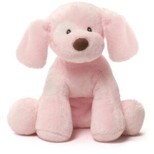 baby gund spunky barking puppy stuffed animal sound toy, animated plush sensory toy with sounds, for babies and newborns, pink, 8”