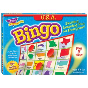 trend enterprises: u.s.a. bingo game, exciting way for everyone to learn, play 8 different ways, learn state capitals, nicknames & more, great for classrooms and at home, 2 to 36 players, for ages 8+