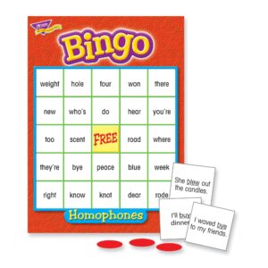 Trend Enterprises: Homophones Bingo Game, Exciting Way for Everyone to Learn, Play 8 Different Ways, Great for Classrooms and at Home, 2 to 36 Players, for Ages 8 and Up